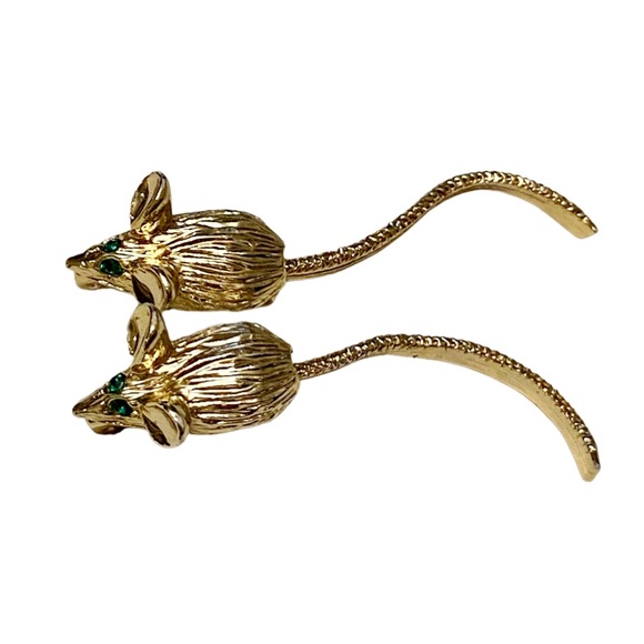 Vintage | Jewelry | Vintage Mice Mouse Brooch Set Gold Green Eyes ...